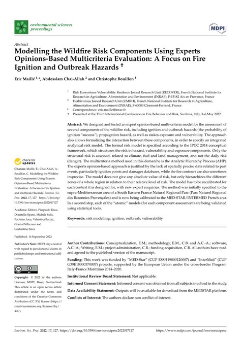Pdf Modelling The Wildfire Risk Components Using Experts Opinions