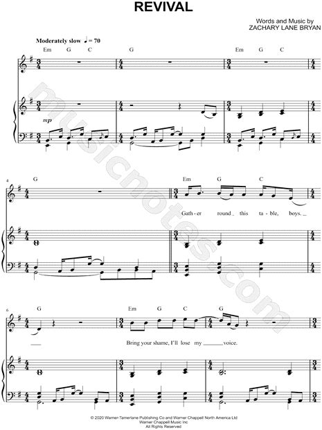 Zach Bryan "Revival" Sheet Music in G Major (transposable) - Download ...