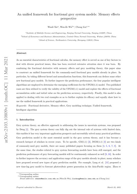 Pdf An Unified Framework For Fractional Grey System Models Memory