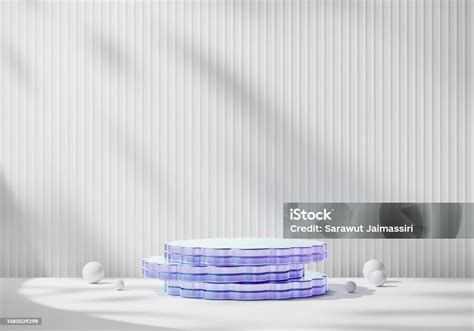추상 크리스탈 화장품 무대 연단 모형 및 배경 제품 디스플레이 쇼케이스 광고 흰색 배경 3d 렌더링 3차원 형태에 대한 스톡
