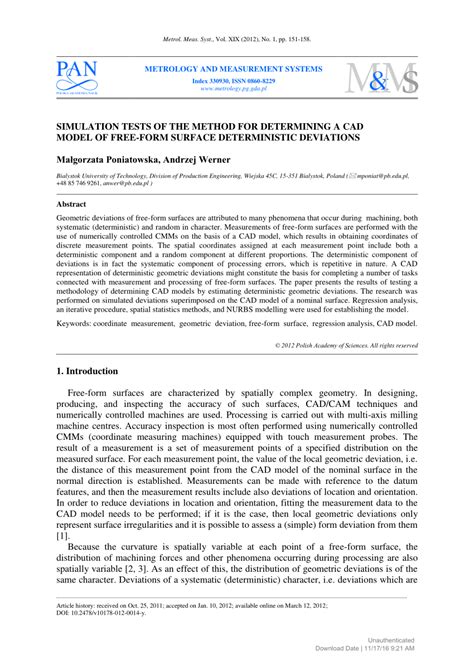 Pdf Simulation Tests Of The Method For Determining A Cad Model Of Free Form Surface