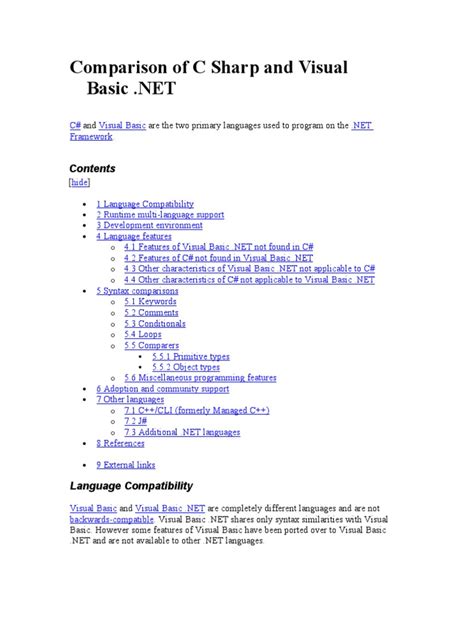 comparison of c sharp and visual basic pdf visual basic c