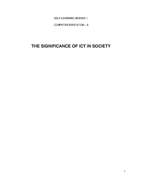 Ict 6 Module 1 Importance Of Ict In Society Self Learning Module 1