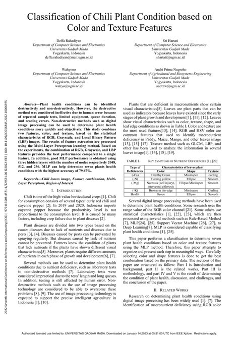 Pdf Classification Of Chili Plant Condition Based On Color And Texture Features