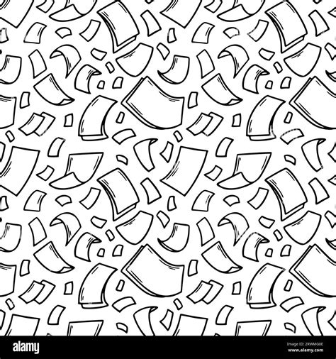 Flying Paper Sheets Seamless Pattern In Doodle Style Hand Drawn Blank