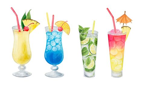 Premium Vector Alcohol Cocktail Collection Watercolor Illustration