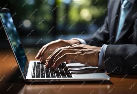 Premium Ai Image Close Up Of Hands Typing On A Laptop Keyboard