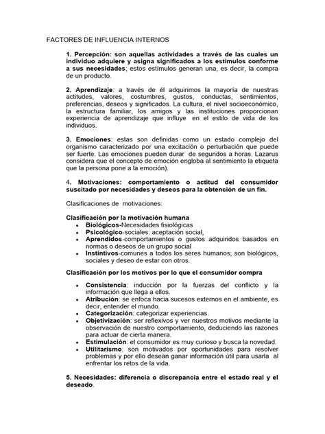 Factores De Influencia Interno1 Pdf Comportamiento Las Emociones