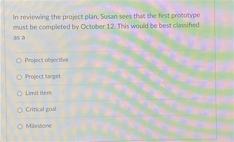 Solved In Reviewing The Project Plan Susan Sees That The