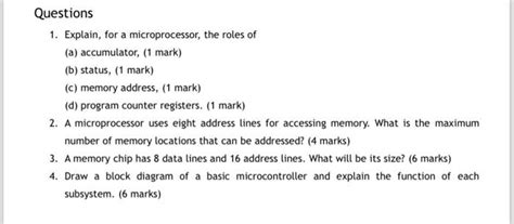 Solved Questions 1 Explain For A Microprocessor The Roles