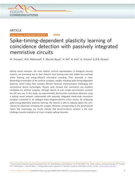 Pdf Spike Timing Dependent Plasticity Learning Of Coincidence Detection With Passively