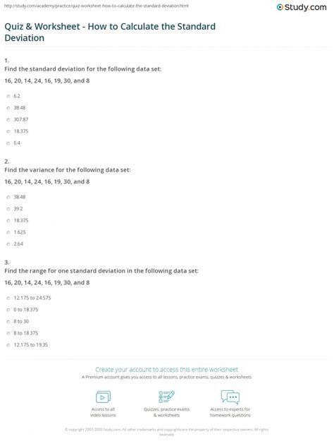Standard Deviation Practice Worksheet Printable PDF Template