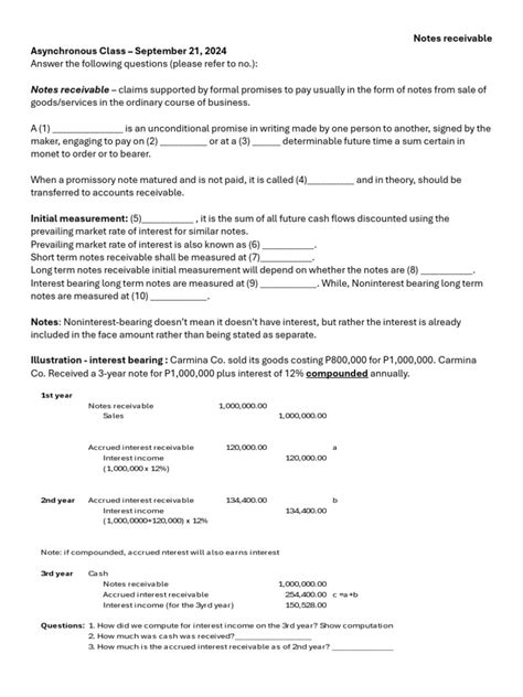 Asynchronous Class 092124 Notes Receivable Pdf Interest Present