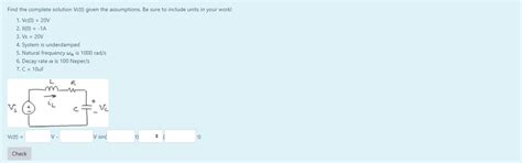 Solved Find The Complete Solution Vc T Given The Chegg Com