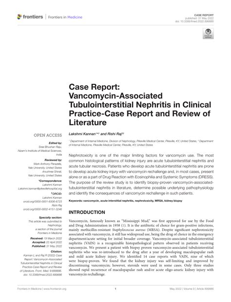 Pdf Case Report Vancomycin Associated Tubulointerstitial Nephritis In Clinical Practice Case