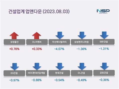 업앤다운 건설주 하락두산에너빌리티·삼성엔지니어링↓ Nsp통신