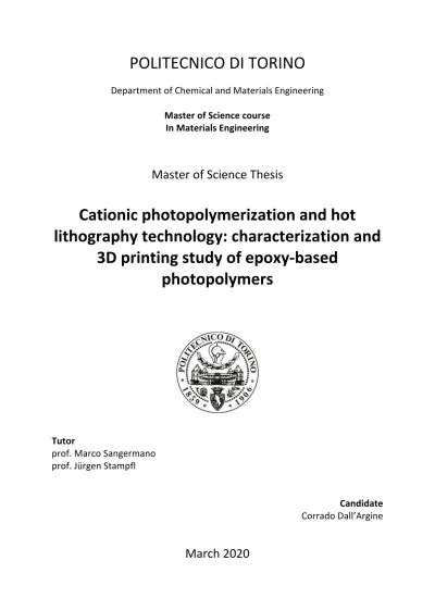 Materials Materials And Methods Cationic Photopolymerization And