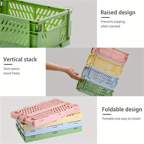 4 Pack Mini Pastel Crates For Storage Small Plastic Baskets Folding