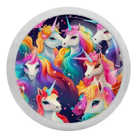 Rainbow Unicorn Cartoon Pattern 4pcs Cabinet Knobs Pulls Fluorescent
