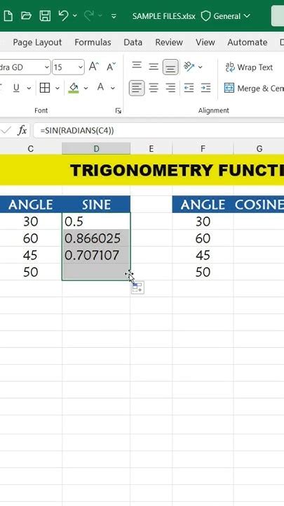 Trigonometry Functions In Excel Youtube