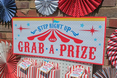 Carnival Birthday Party Printables Thank You Tags Grab A Prize Sign