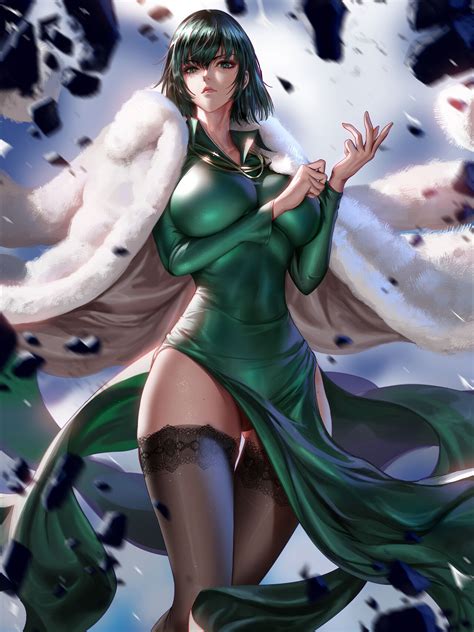 Rule 34 Debris Dress Flying Fubuki One Punch Man Fur Coat Green