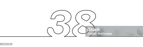 38 기호의 단일 선 그리기입니다 한 줄 아이콘입니다 연속 선 서른 여덟 번째 숫자 아이콘입니다 숫자 38의 단순한 검은 색 윤곽선 벡터 일러스트 레이 션 3에 대한 스톡