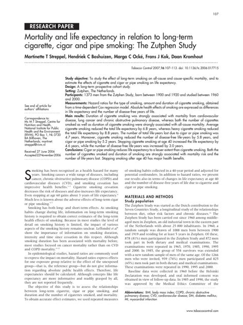 Mortality And Life Expectancy In Relation To Long Term Cigarette Cigar