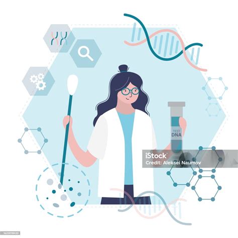 과학자는 Dna 분자 구조로 작업합니다 Crispr 유전자 편집 유전자 엔지니어 및 해독 기술 생명 공학 개념입니다 과학 실험실 연구 유전자 검사 Dna에 대한 스톡 벡터