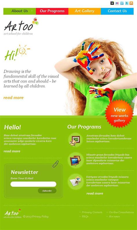 art school facebook html cms template facebook school art template