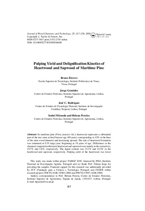 Pdf Pulping Yield And Delignification Kinetics Of Heartwood And
