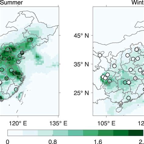 Spatial Distribution Of Measured Filled Circles And Modeled Gridded Download Scientific