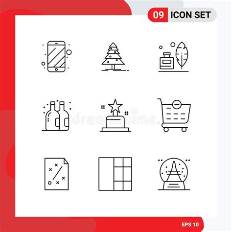 Set Of 9 Vector Outlines On Grid For Oscar Award Adobe Summer Beer Stock Vector