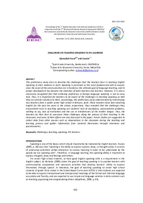 Pdf Challenges In Teaching Speaking To Efl Learners