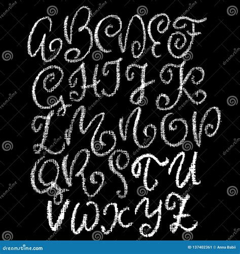 Chalk Curly Font Grunge Script On Chalkboard Vector Calligraphy