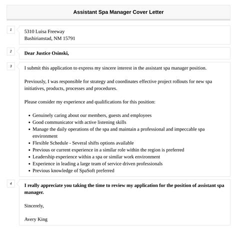 Assistant Spa Manager Cover Letter Velvet Jobs