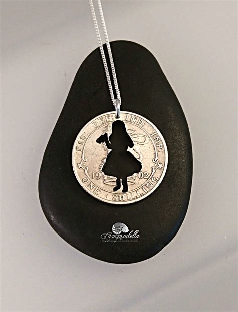 Alice In Wonderland Necklace Hand Cut Silver Shilling Sterling Silver