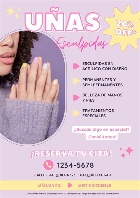 Volante Flyer Uñas Belleza Salón Violeta Y Amarillo Cuidado De Las