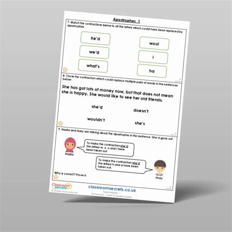 Year 3 Apostrophes 1 Homework Resource Classroom Secrets