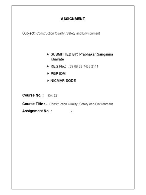 Assignment Construction Quality Safety And Environment Pdf Concrete Cement