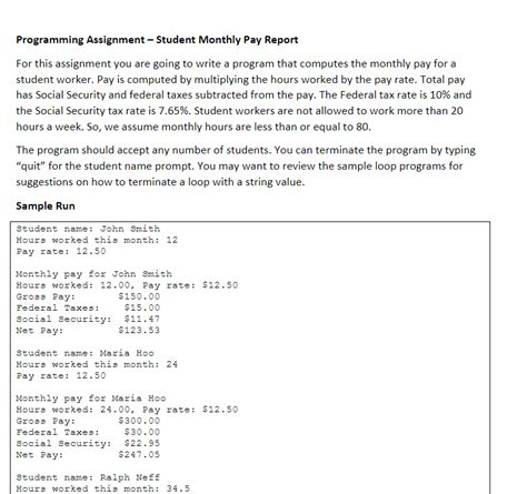 Solved Programming Assignment Student Monthly Pay Report Chegg