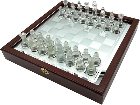 Tradeopia Glass Chess Set With Wooden Case Universal