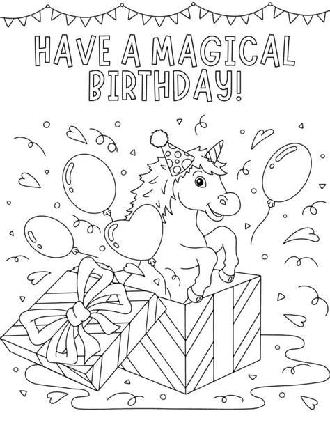 Unicorn Happy Birthday Coloring Pages
