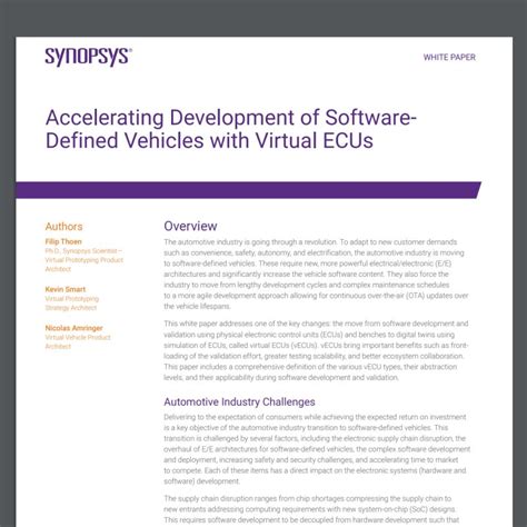 Accelerating Development Of Software Defined Vehicles With Virtual Ecus Synopsys Inc