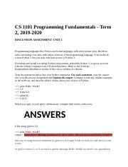 DISCUSSION ASSIGNMENT UNIT Docx CS Programming Fundamentals Term