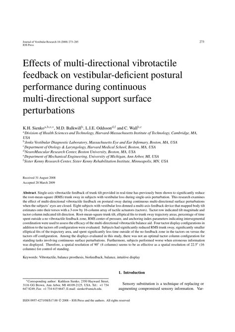 Pdf Effects Of Multi Directional Vibrotactile Feedback On Vestibular Deficient Postural