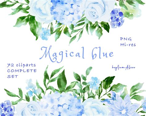 Blue Floral Watercolor Clipart Free Commercial Use Greenery Clipart