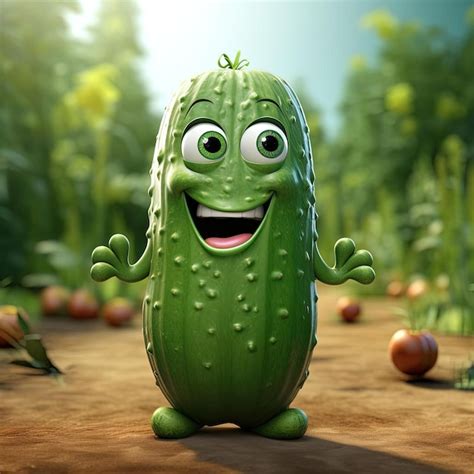 Cute Happy Cucumber 3d Character Illustration Premium Ai Generated Image