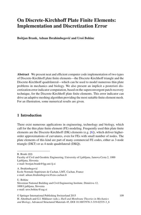Pdf On Discrete Kirchhoff Plate Finite Elements Implementation And Discretization Error