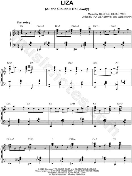 George Gershwin Liza Sheet Music Piano Solo In C Major